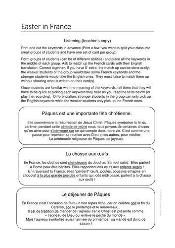 Easter: French listening,reading & Translations activities (including ...