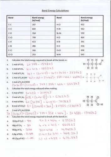 GCSE Chemistry Bond Energy Calculations | Teaching Resources GCSE Chemistry Bond Energy Calculations | Teaching Resources