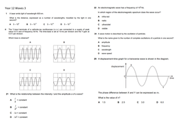 Physics A level Waves Multiple Choice Questions OCR | Teaching Resources