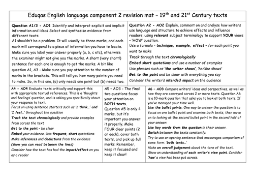Revision Mat - Eduqas English Language Component 2 (19th/21st Century ...