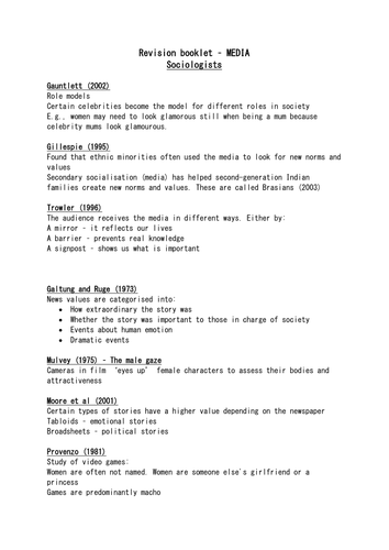 MEDIA - Revision booklet | Teaching Resources