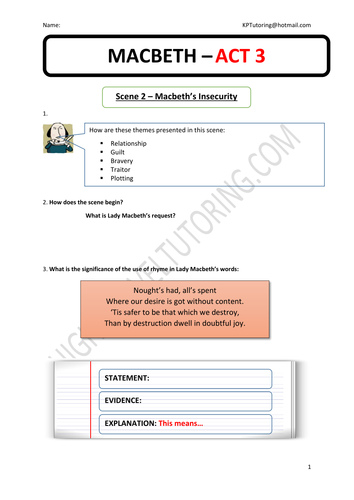SHAKESPEARE: MACBETH - ACT 3. Scene 1 , 2 Question and activities ...