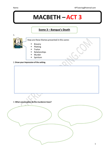 SHAKESPEARE: MACBETH - ACT 3. Scene 3 , 4 Question and activities ...