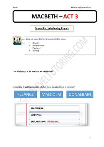 SHAKESPEARE: MACBETH - ACT 3. Scene 5 , 6 Question and activities ...