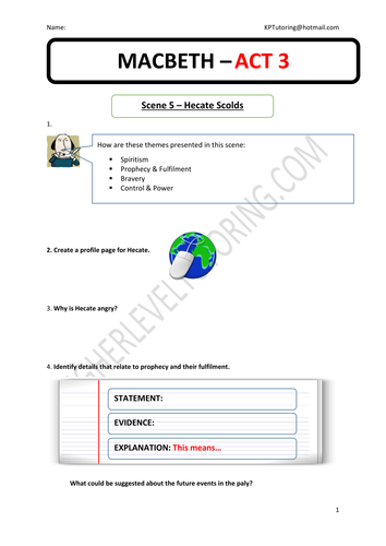 SHAKESPEARE: MACBETH - ACT 3. Scene 5 , 6 Question and activities ...