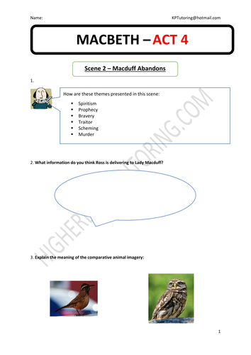 SHAKESPEARE: MACBETH - ACT 4. Scene 2 Question and activities worksheet ...