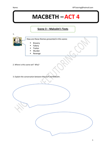 SHAKESPEARE: MACBETH - ACT 4. Scene 3 Question and activities worksheet ...
