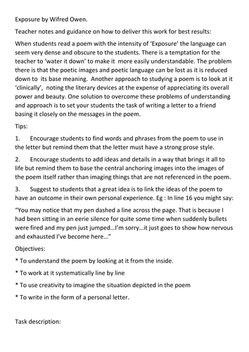 exposure poem by wilfred owen letter writing exercise to understand ...