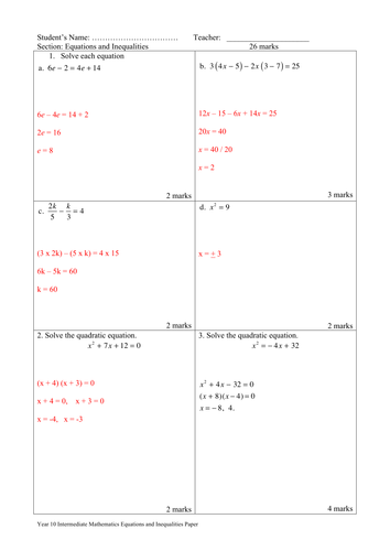 Year 10 Equations Inequalities Intermediate NSW | Teaching Resources