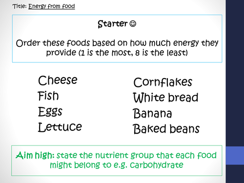 Energy from food | Teaching Resources