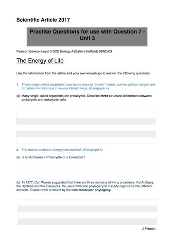 Biology A Unit 3 2017 Scientific Article Practise Questions | Teaching ...
