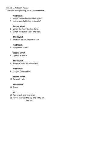 The Witches extract and Act 1 Sc 7 Macbeth - Lower Ability Includes ...