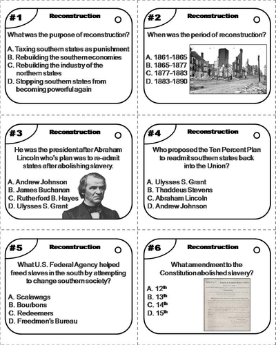 Reconstruction Task Cards | Teaching Resources