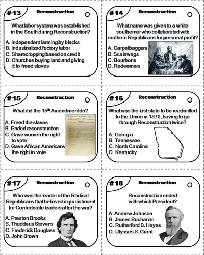 Reconstruction Task Cards | Teaching Resources