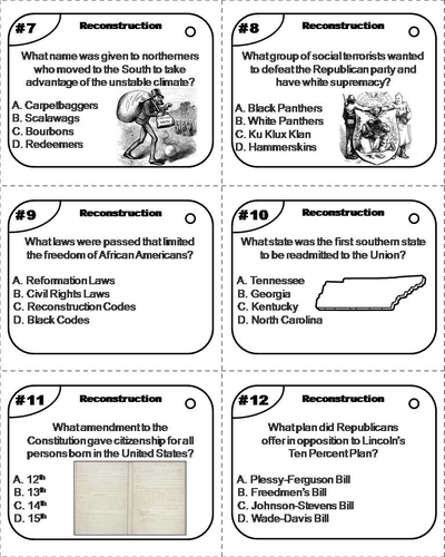 Reconstruction Task Cards | Teaching Resources