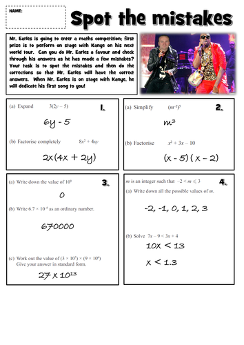 Foundation Revision - Spot the mistakes - 24 questions | Teaching Resources