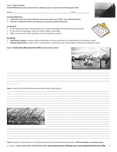 A-level PE EDEXCEL (Spec 2016) Factors affecting sport in post ...