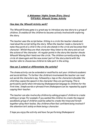 EYFS/KS1 A Midsummer Nights Dream Whoosh! Drama Story Activity ...