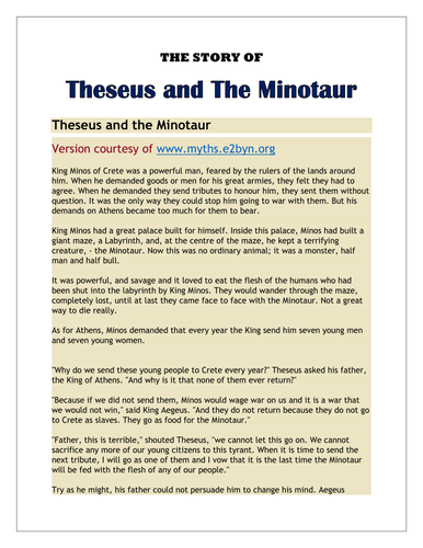 Greek Myths: Theseus and The Minotaur | Teaching Resources