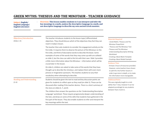 Greek Myths: Theseus and The Minotaur | Teaching Resources