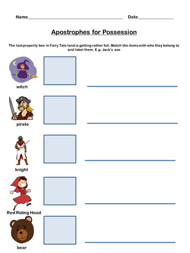 Apostrophes for Possession: Cut and Stick Fairy Tale Worksheet ...