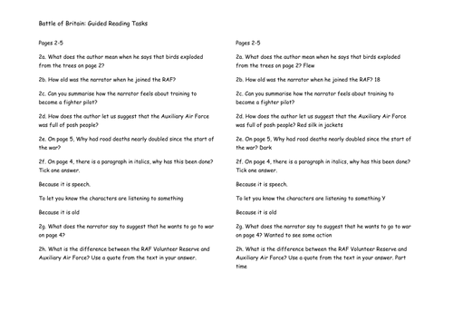 Battle of Britain by Chris Priestly Guided Reading Questions | Teaching ...