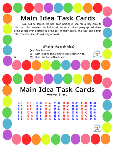 Main Idea Task Cards | Teaching Resources