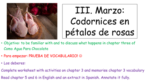COMO AGUA PARA CHOCOLATE 3RD CHAPTER | Teaching Resources