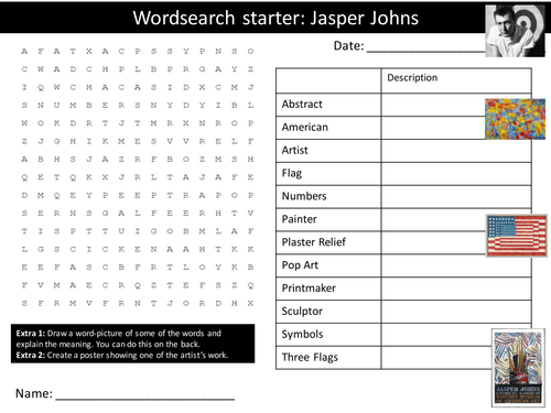 40 Pop Art Artist Starter Activities Wordsearch Crossword Anagram ...