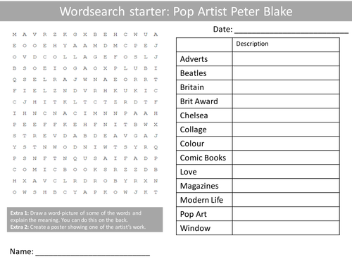 40 Pop Art Artist Starter Activities Wordsearch Crossword Anagram ...