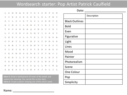 40 Pop Art Artist Starter Activities Wordsearch Crossword Anagram ...