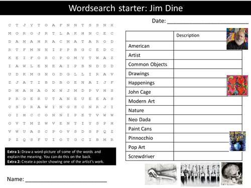 40 Pop Art Artist Starter Activities Wordsearch Crossword Anagram ...