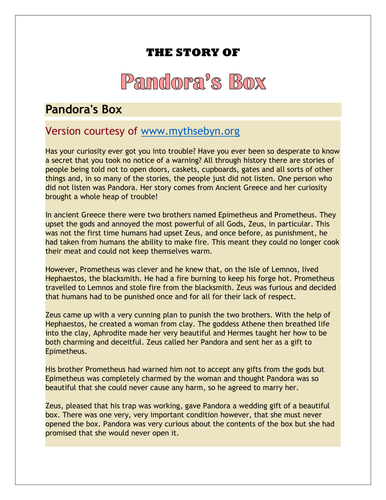Greek Myths: Pandora's Box | Teaching Resources