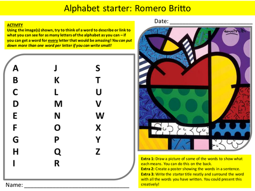 10 Pop Art Artist Alphabet Brainstorm Analysers Starter Activities ...