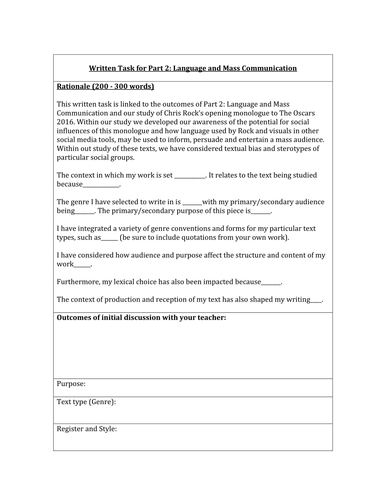 Rationale Template for IB English Language and Literature | Teaching ...