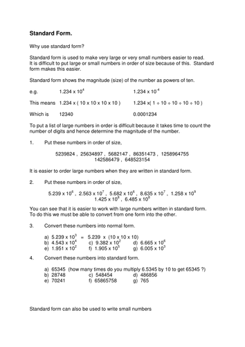 Maths for Science - Powers of Indices and Standard Form | Teaching ...