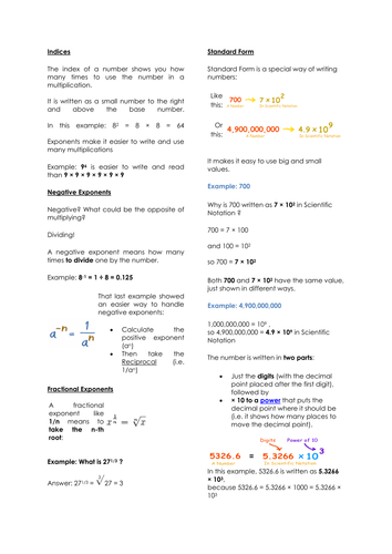 Maths for Science - Powers of Indices and Standard Form | Teaching ...