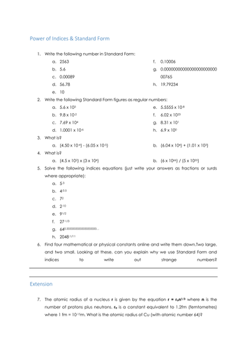 Maths for Science - Powers of Indices and Standard Form | Teaching ...