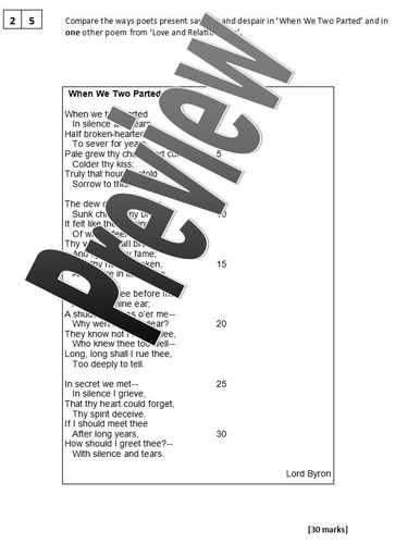 Love and Relationships Poetry Exam Questions | Teaching Resources