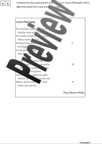 Love and Relationships Poetry Exam Questions | Teaching Resources