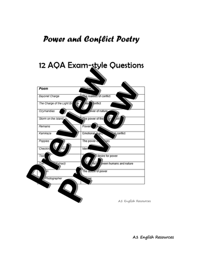 Short version of Power and Conflict Poetry - Sample Exam Questions ...
