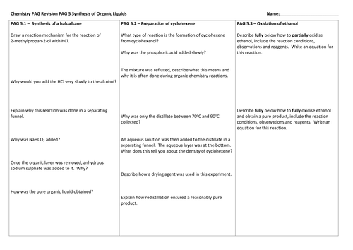 Y12 OCR Chemistry PAG Revision (PAGs 1-5) | Teaching Resources