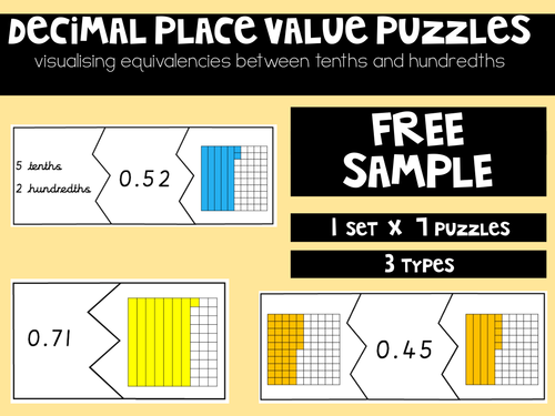 FREE Decimal Puzzles: Tenths and Hundredths Equivalencies | Teaching ...