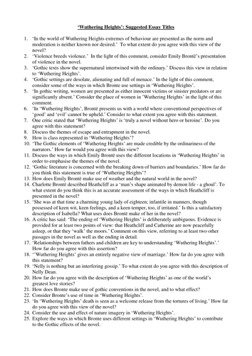 A2 'Wuthering Heights' key quotes, motifs, symbols, themes and essay ...