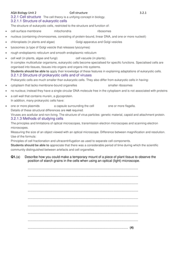 AQA Biology A level/AS level Unit 2 Revision Cells | Teaching Resources