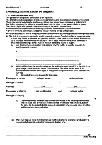 AQA Biology A level Unit 7 Revision Genetics and populations | Teaching ...