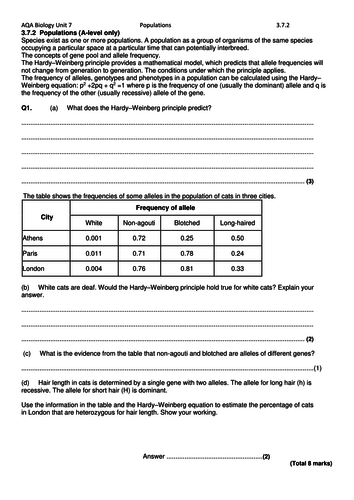 AQA Biology A level Unit 7 Revision Genetics and populations | Teaching ...