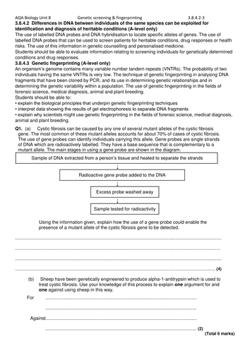 AQA Biology A level Unit 8 Revision Gene technology | Teaching Resources