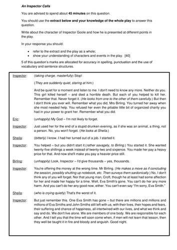 EDUQAS GCSE English Lit. Essay Writing Guide for 'An Inspector Calls ...
