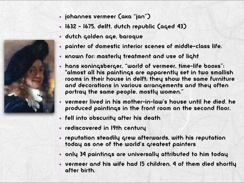 Johannes Vermeer ~ Baroque Era ~ Art History ~ 115 Slides ~ PUBLIC ...